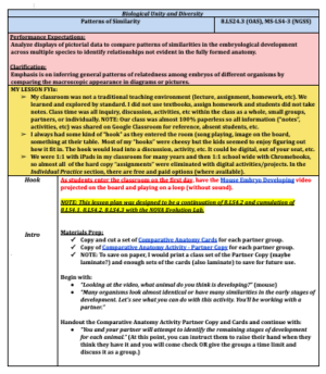 8th Science Lesson Patterns of Similarity OAS 8.LS4.3 NGSS MS-LS4-3 ...