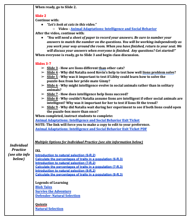 8th Science Lesson Natural Selection OAS 8.LS4.4 NGSS MS-LS4-4 | Made ...