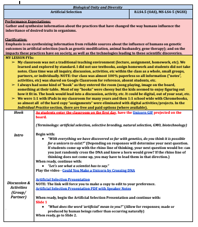 8th Science Lesson Artificial Selection OAS 8.LS4.5 NGSS MS-LS4-5 ...
