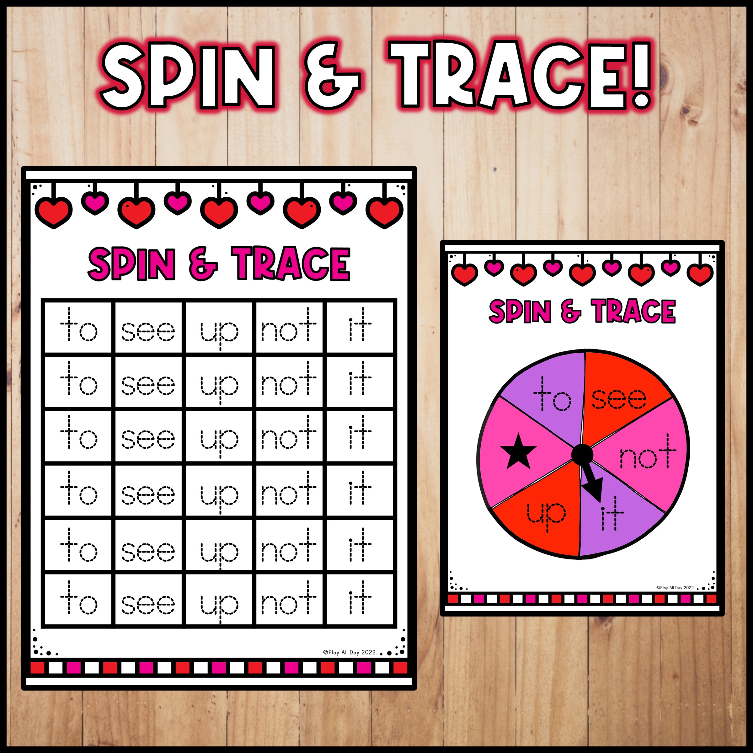 Valentine’s Day Word Work with Sight Words | Spin and Trace | Spin and ...