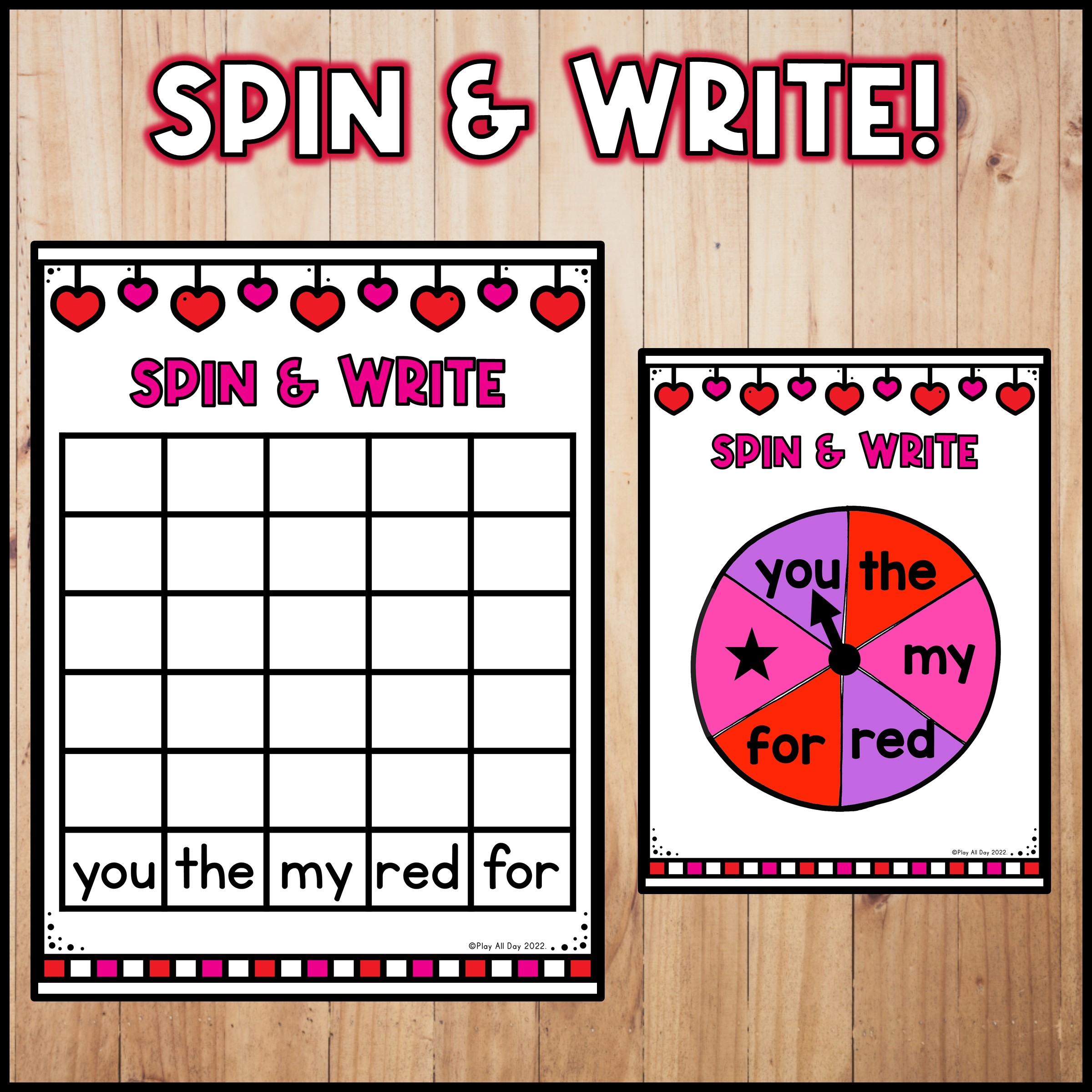 Valentine’s Day Word Work with Sight Words | Spin and Trace | Spin and ...