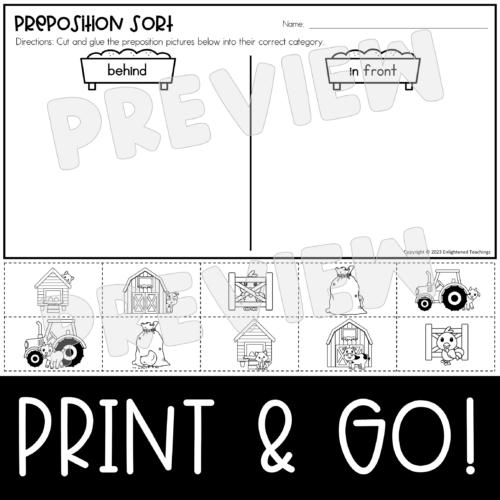 Farm Preposition Sort Worksheets Cut Glue Paste Sorting Positional ...