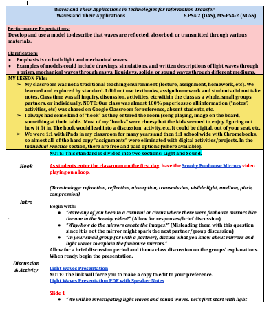 6th Science Lesson Waves & Their Applications OAS 6.PS4.2 NGSS MS-PS4-2 ...