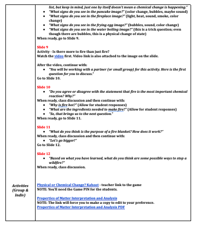 7th Science Lesson Physical & Chemical Properties OAS 7.PS1.2 NGSS MS ...