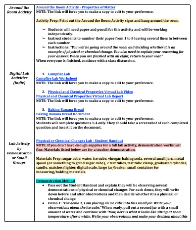 7th Science Lesson Physical & Chemical Properties OAS 7.PS1.2 NGSS MS ...