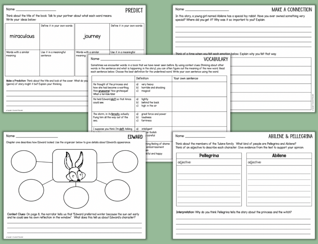 The Miraculous Journey of Edward Tulane Novel Study Character Traits ...