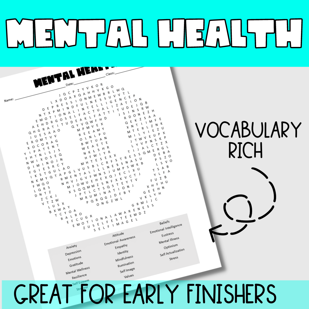 Mental Health Word Search Puzzle | Made By Teachers