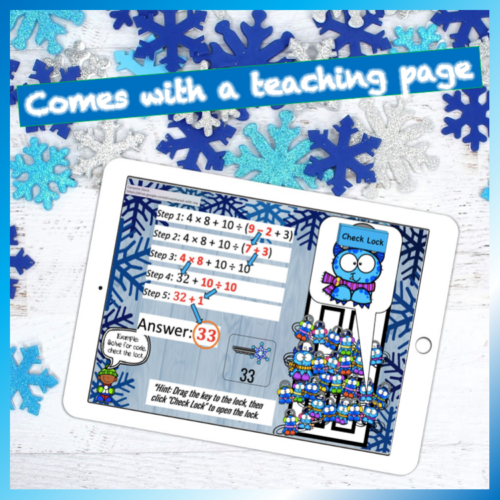 Winter Escape Room Order of Operations (PMDAS No Exponents) 5-Step ...