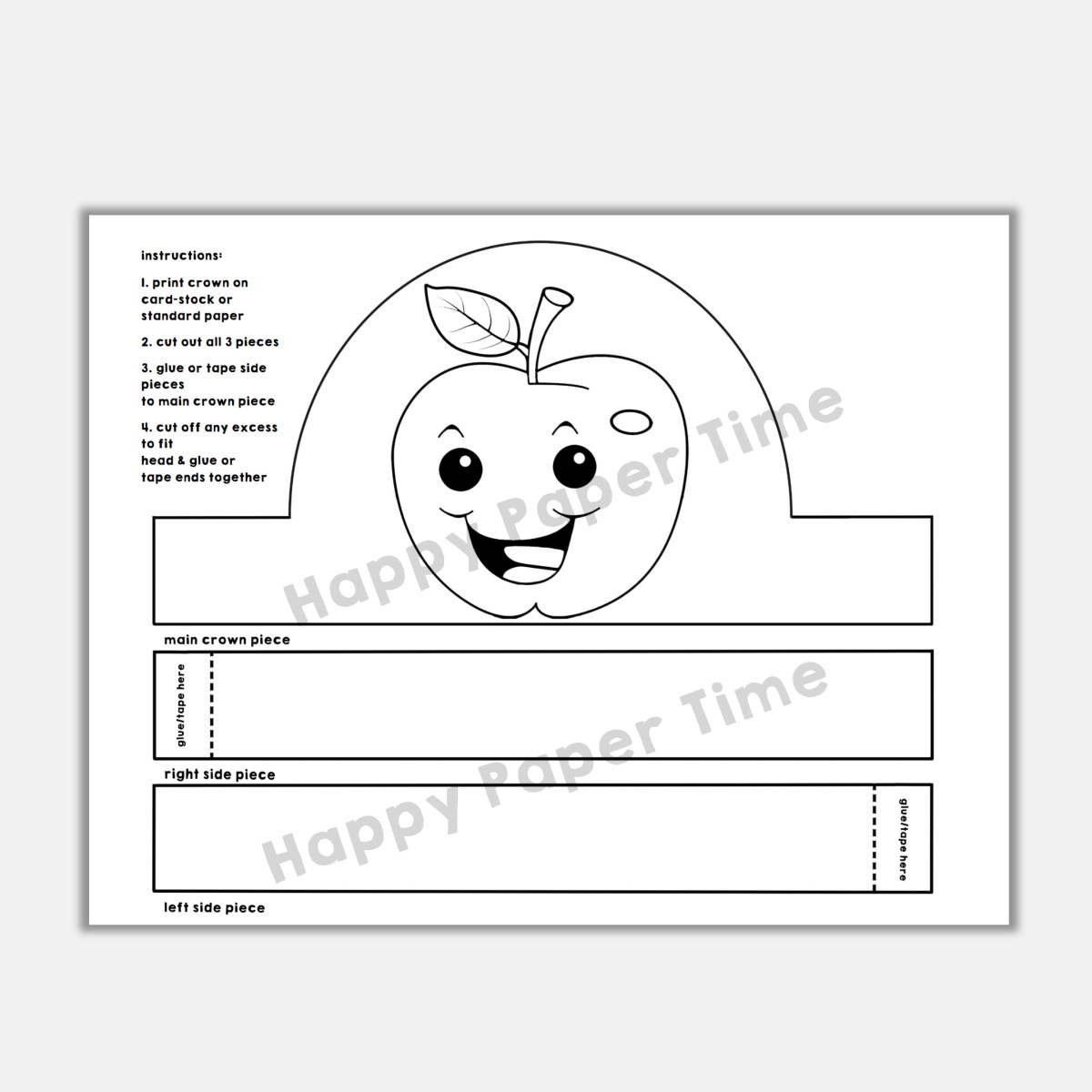 Apple Paper Crown Headband Printable Coloring Fruit Summer Craft ...