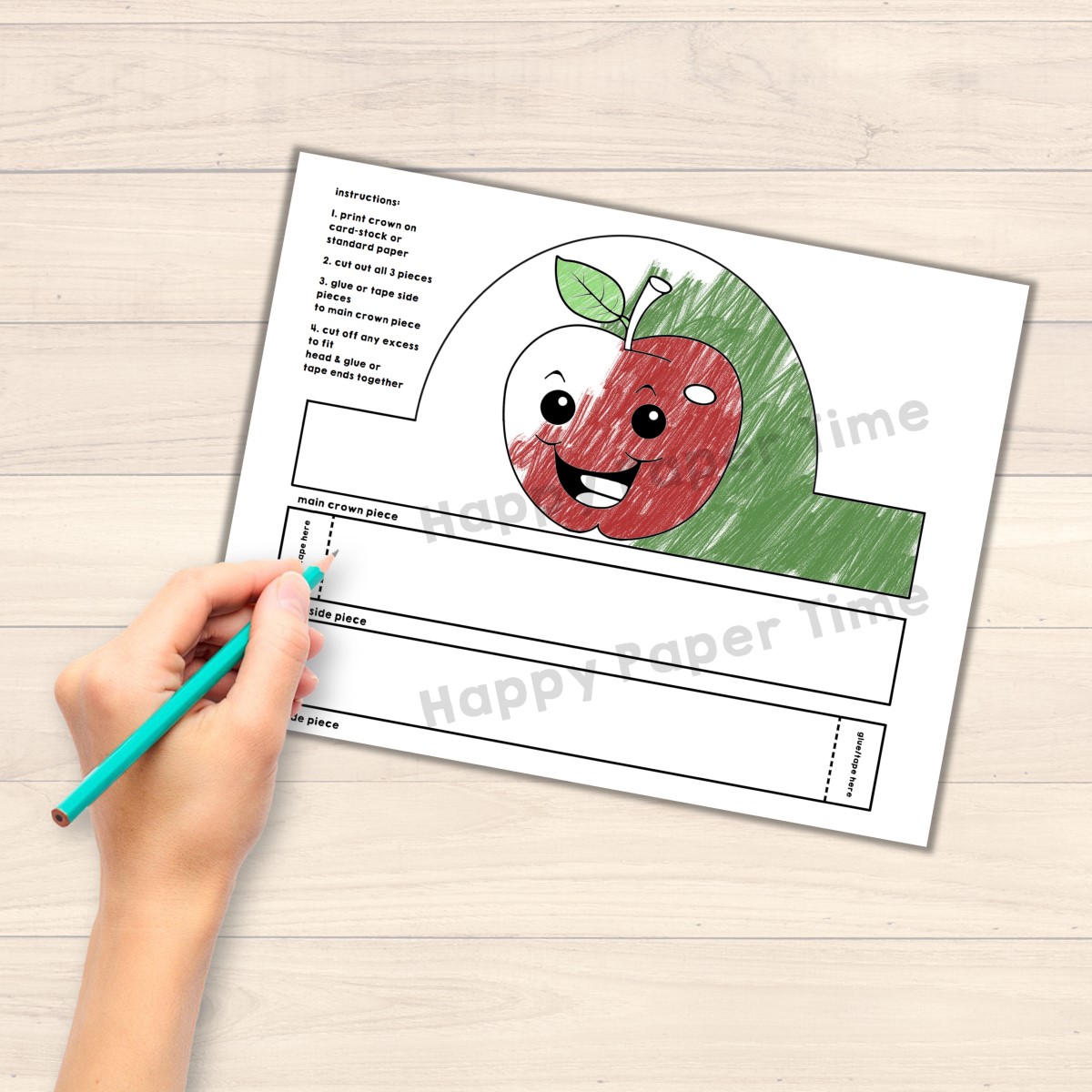 Apple Paper Crown Headband Printable Coloring Fruit Summer Craft ...