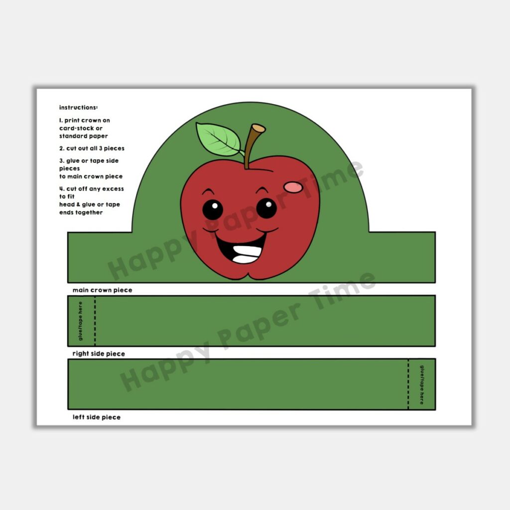 Apple Paper Crown Headband Printable Fruit Summer Craft Activity | Made ...