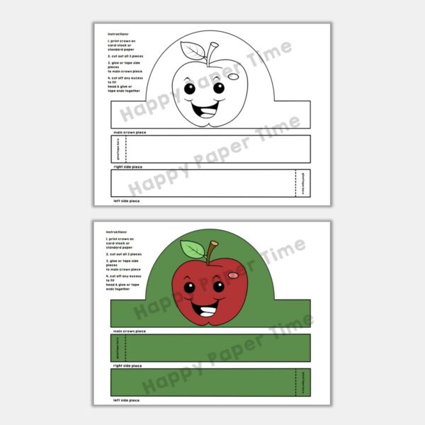 Apple Paper Crowns Headband Printable Coloring Fruit Summer Craft ...