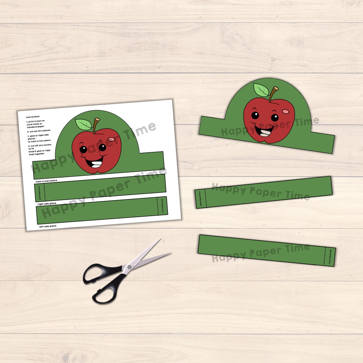 Apple Paper Crowns Headband Printable Coloring Fruit Summer Craft ...