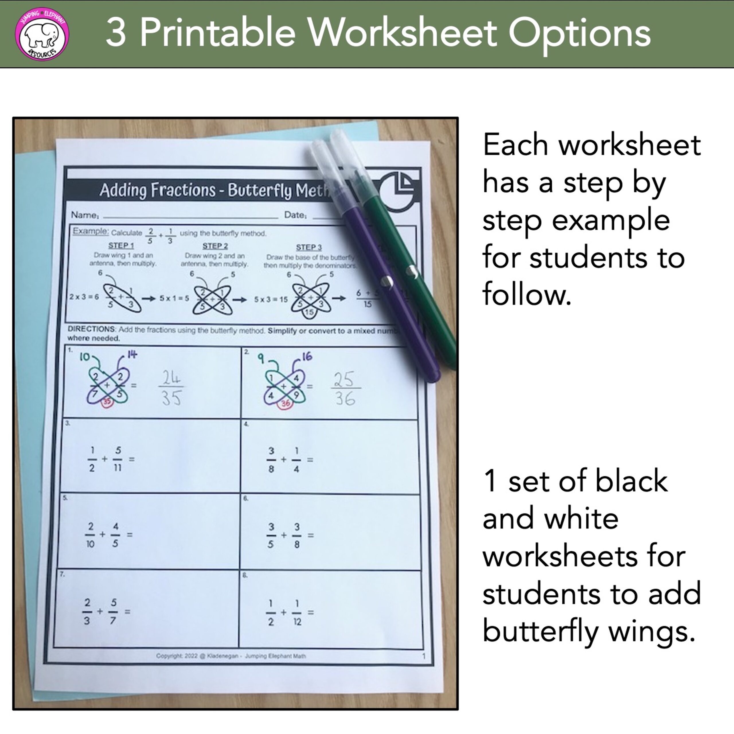 Adding Fractions with the Butterfly Method Google Slides and Worksheets ...