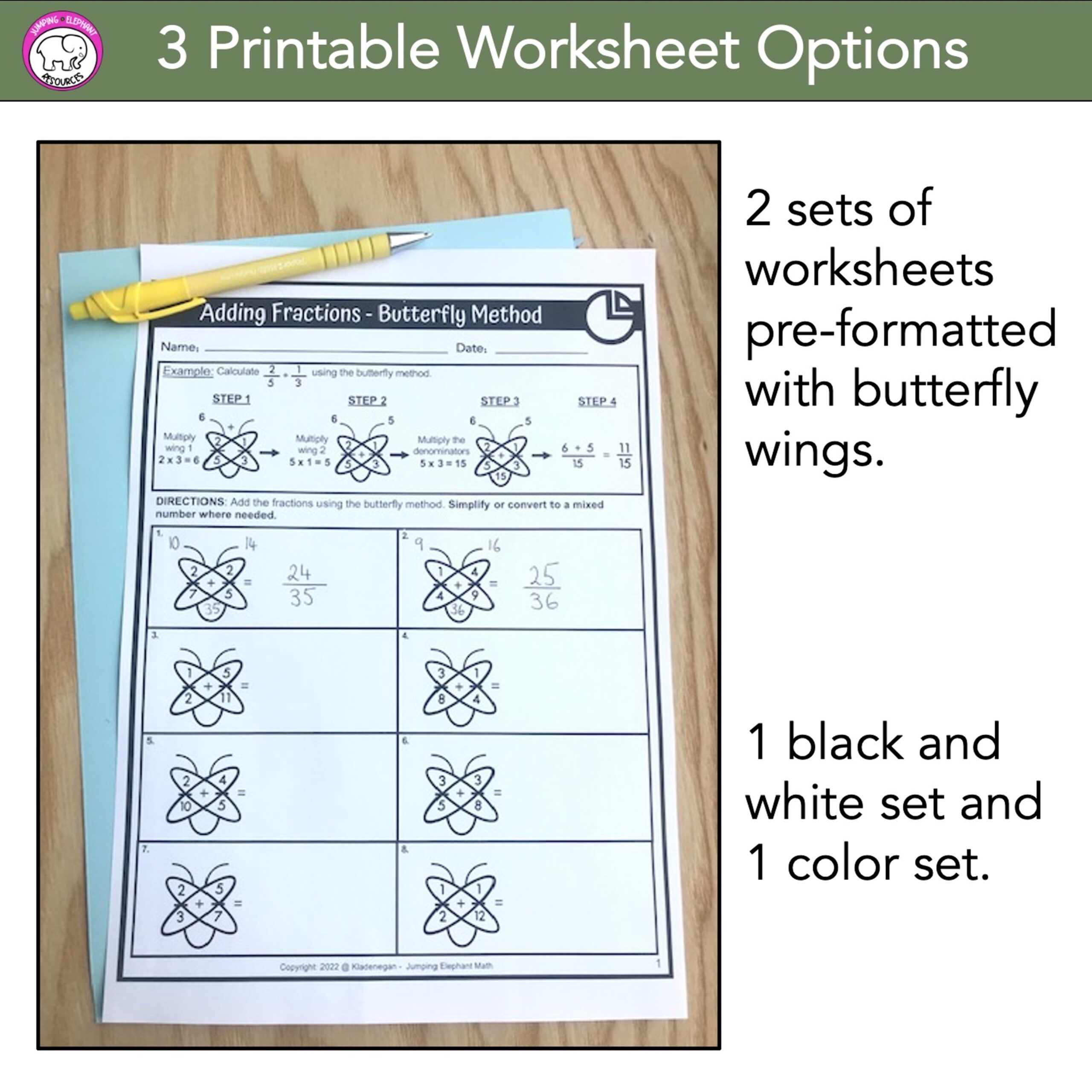 Adding Fractions with the Butterfly Method Google Slides and Worksheets ...