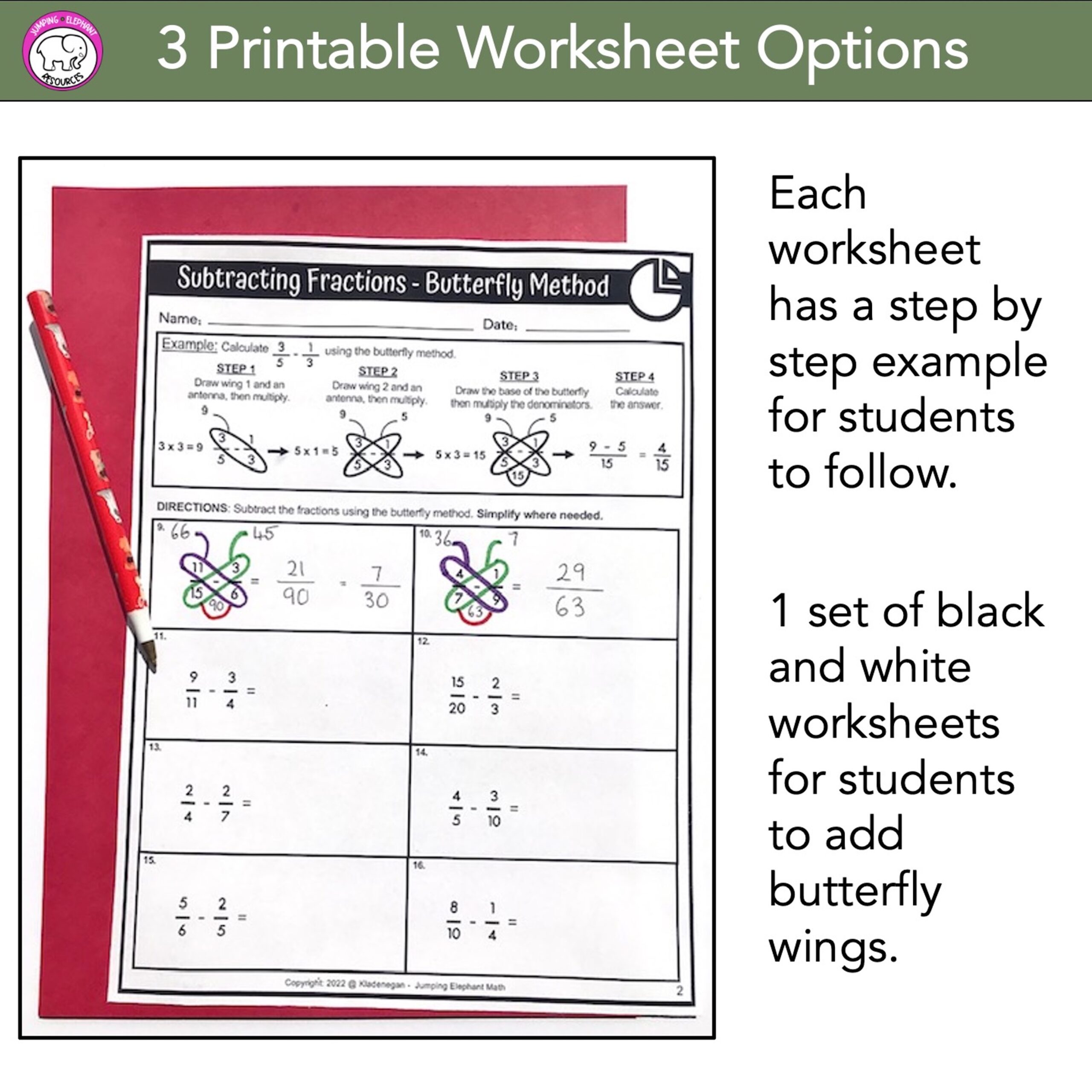 Subtracting Fractions with the Butterfly Method Google Slides and ...