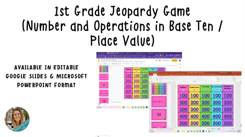 1st Grade Place Value Jeopardy Game, Number and Operations in Base Ten ...