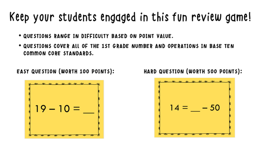 1st Grade Place Value Jeopardy Game, Number and Operations in Base Ten ...