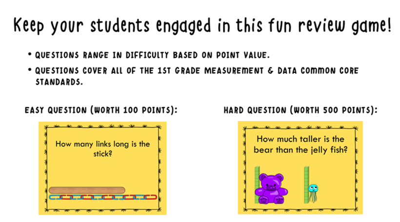 1st Grade Math Jeopardy Game: Measurement and Data | Made By Teachers
