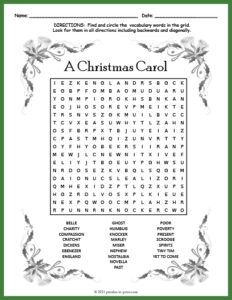 CHARLES DICKENS: A CHRISTMAS CAROL Word Search Puzzle Worksheet ...
