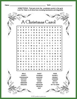 CHARLES DICKENS: A CHRISTMAS CAROL Word Search Puzzle Worksheet ...