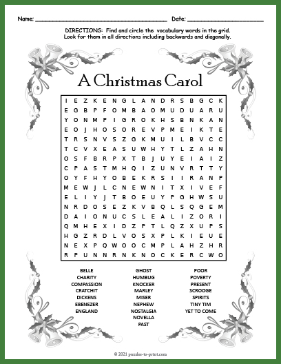 CHARLES DICKENS: A CHRISTMAS CAROL Word Search Puzzle Worksheet ...