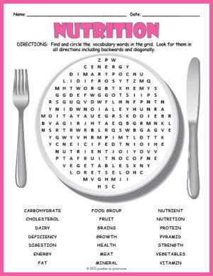 NUTRITION & FOOD Word Search Puzzle Worksheet Activity | Made By Teachers
