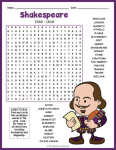 INTRO TO WILLIAM SHAKESPEARE Biography Word Search Puzzle Worksheet ...