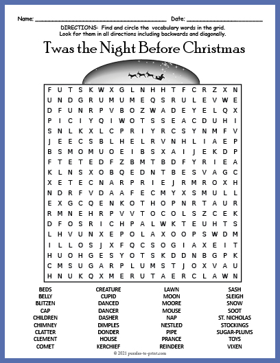 'TWAS THE NIGHT BEFORE CHRISTMAS Word Search Worksheet Activity | Made ...