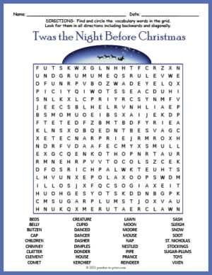 'TWAS THE NIGHT BEFORE CHRISTMAS Word Search Worksheet Activity | Made ...