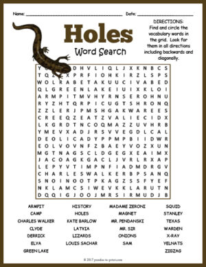 HOLES by Louis Sachar Novel Study Word Search Worksheet Activity | Made ...