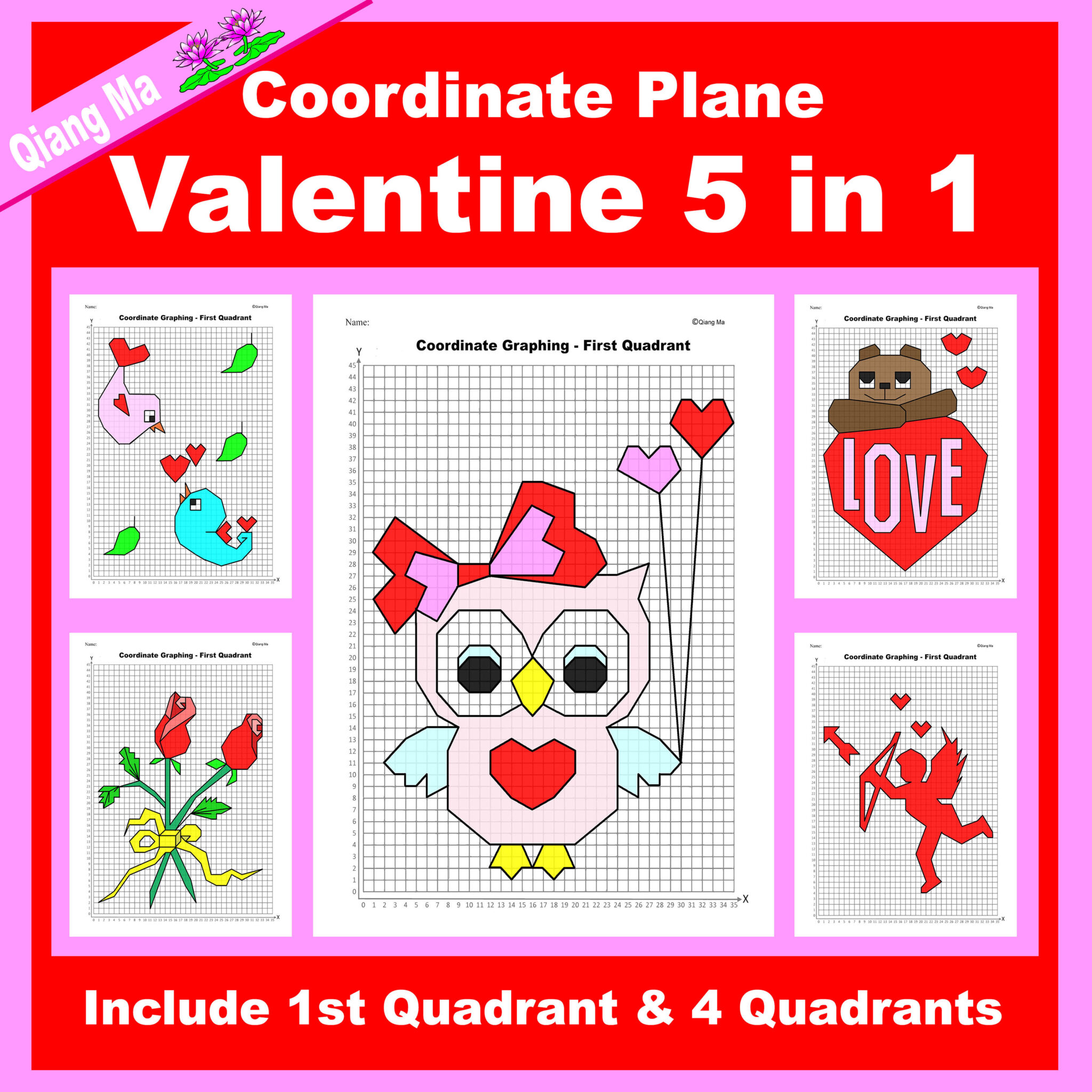 Valentine Coordinate Plane Graphing Picture: Valentine Bundle 5 in 1 ...