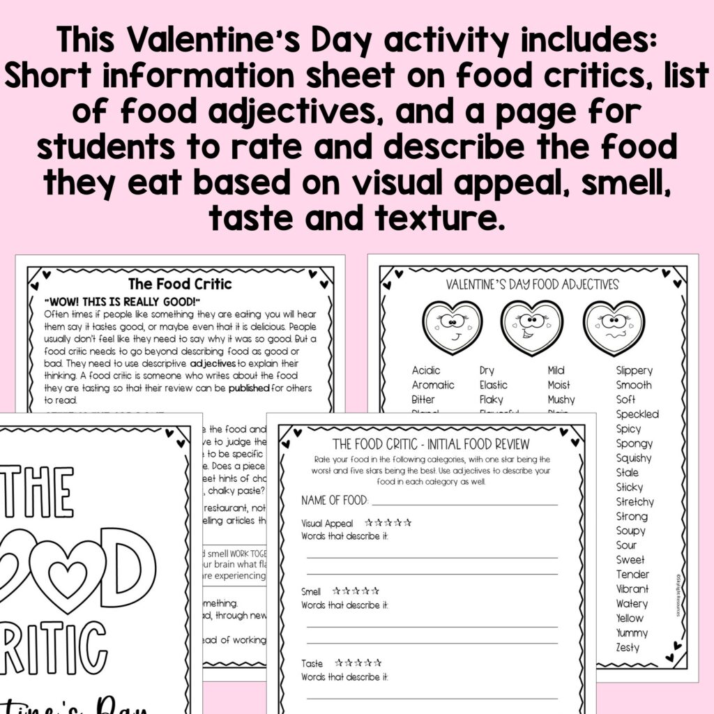 Write Like a Food Critic Food Science Valentine's Day Activity for 5th ...