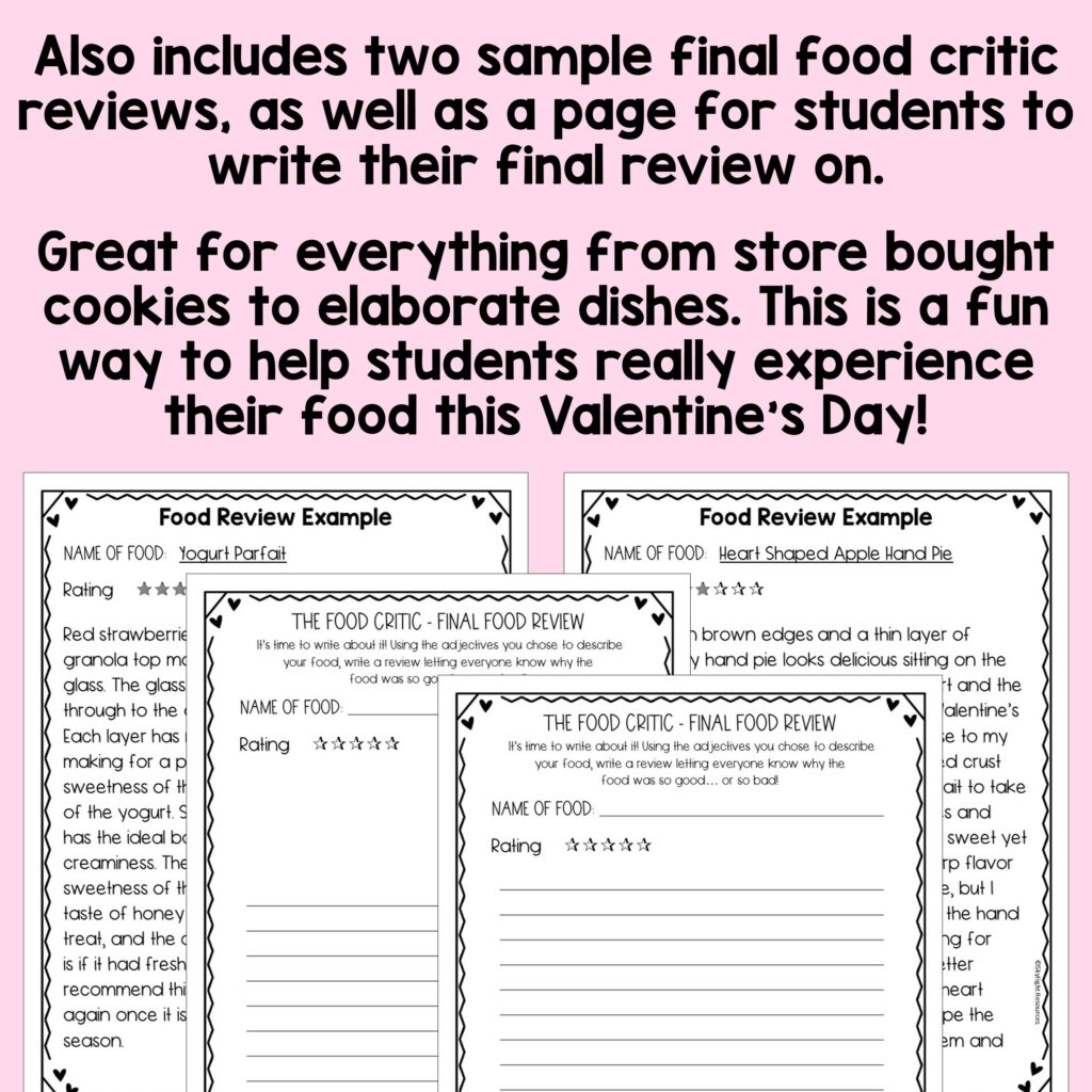 Write Like a Food Critic Food Science Valentine's Day Activity for 5th ...