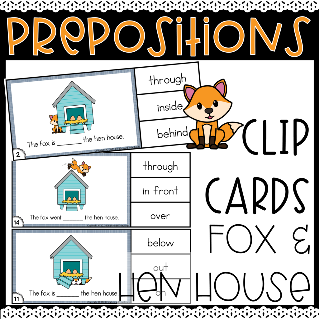 Farm Preposition Clip Cards Task Cards Positional Words Fox and Hen ...