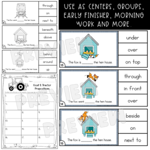 Farm Preposition Clip Cards Task Cards Positional Words Fox and Hen ...
