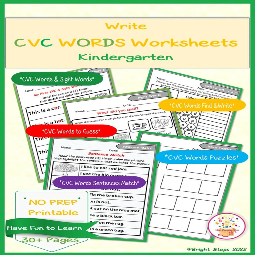 Write CVC WORDS Worksheets Kindergarten - Morning Work & Centers | Made ...