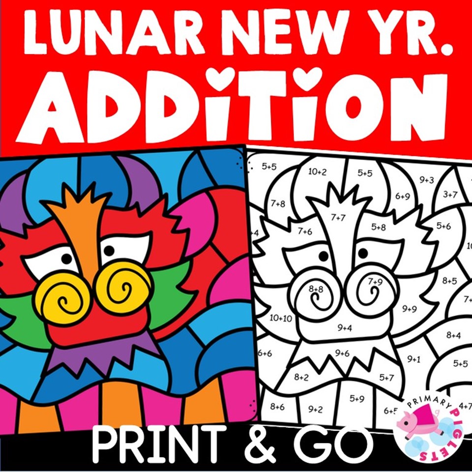 CHINESE NEW YEAR | LUNAR NEW YEAR | COLOR BY NUMBER ADDITION TO 20 ...