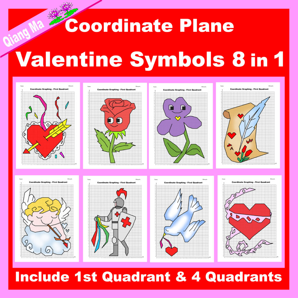 Valentine Coordinate Plane Graphing Picture: Valentine Symbols 8 in 1 ...
