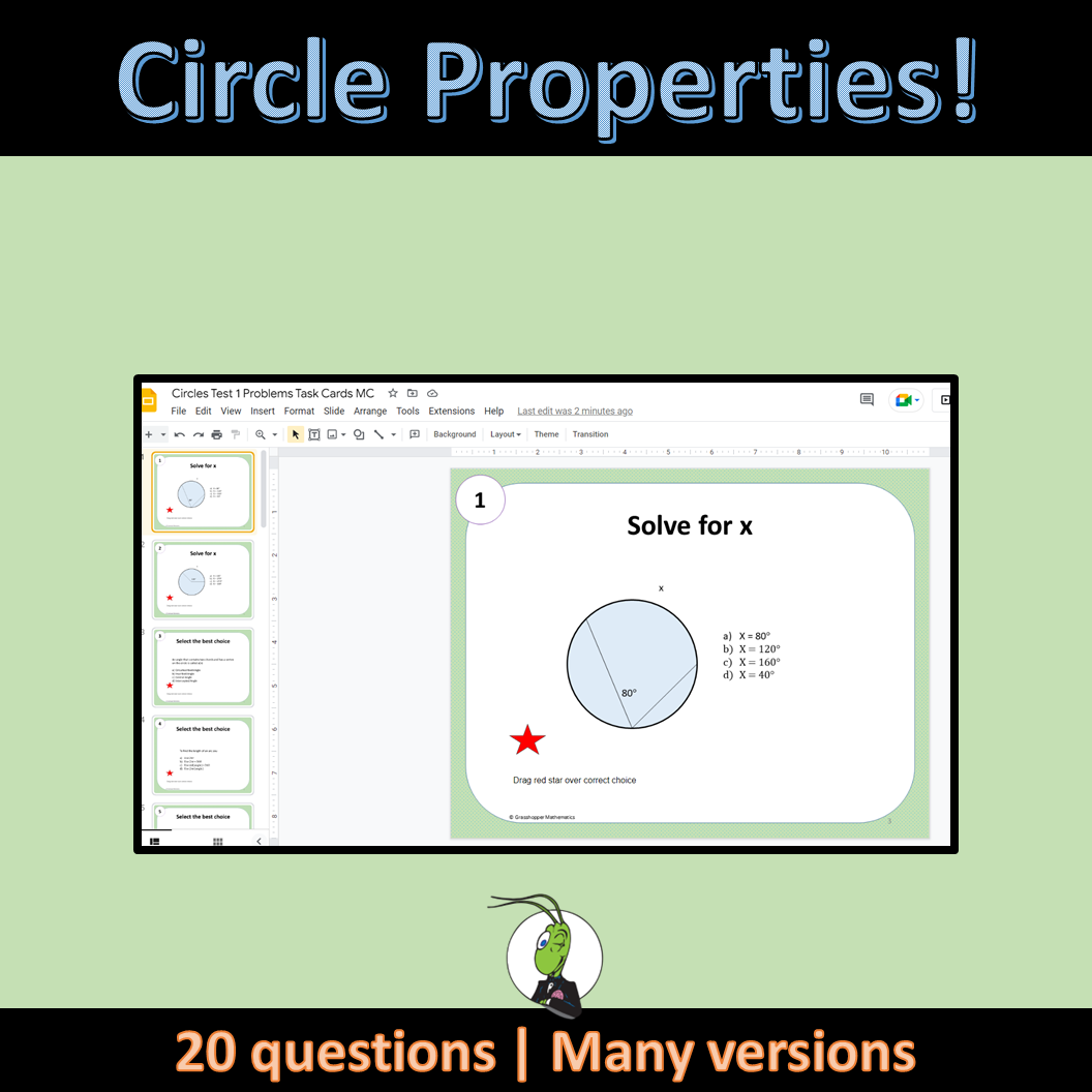 Circle Properties Test Problems Google Forms and Slides Geometry | Made ...