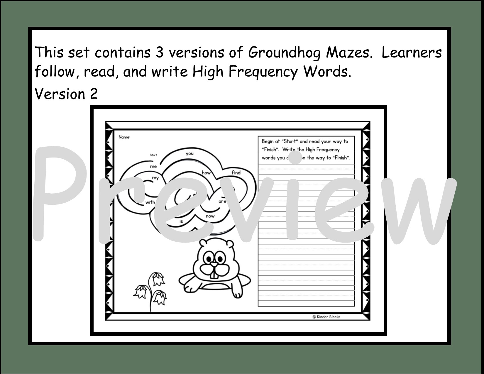 Groundhog Day Theme Kindergarten High Frequency Word Mazes | Made By ...