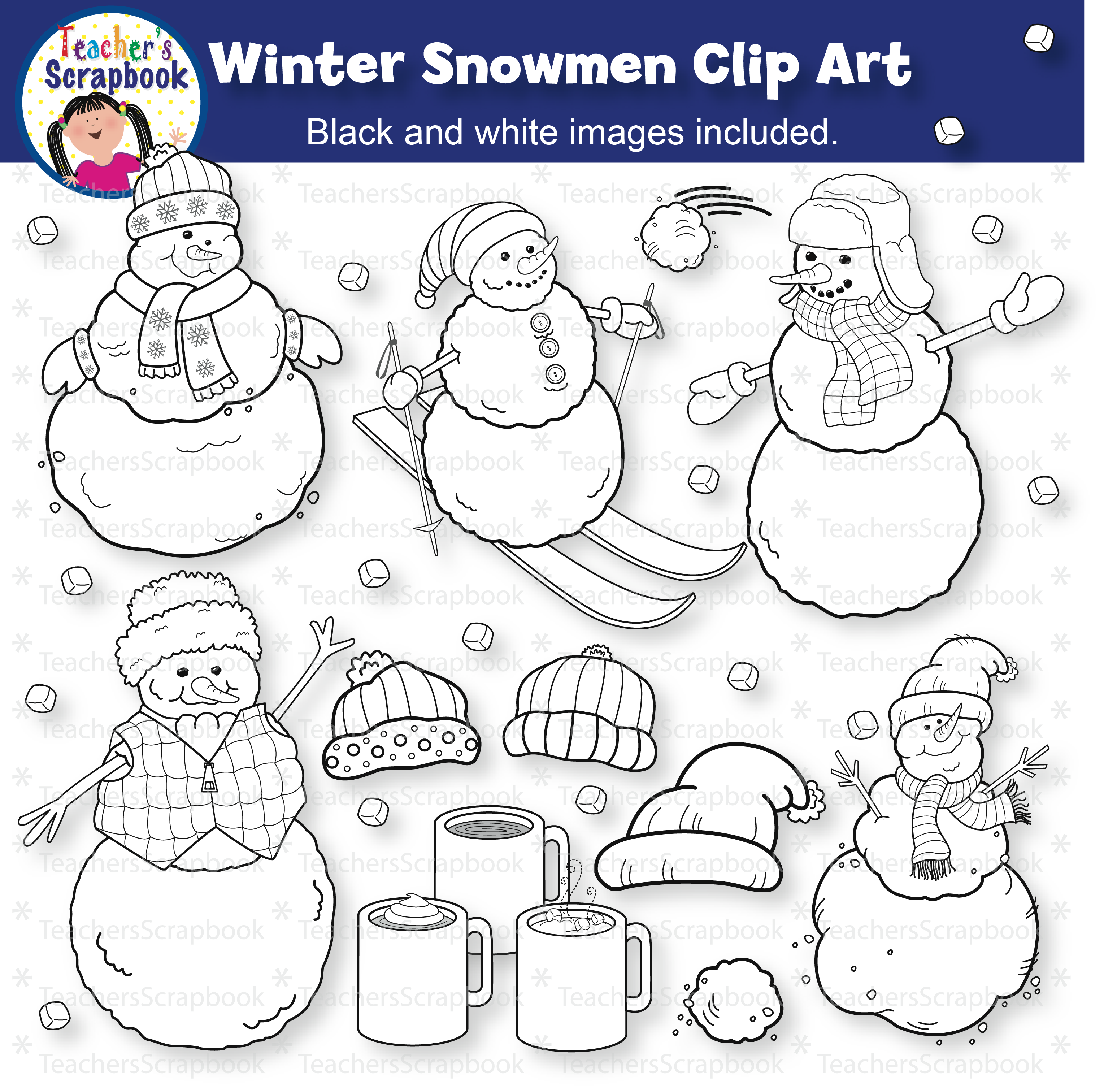 Winter Snowmen Clip Art | Made By Teachers