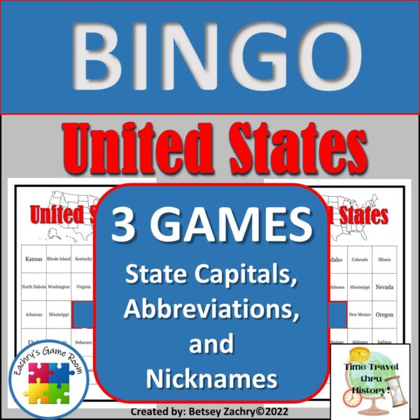 United States BINGO Review Game -State Capitals, State Abbreviations ...