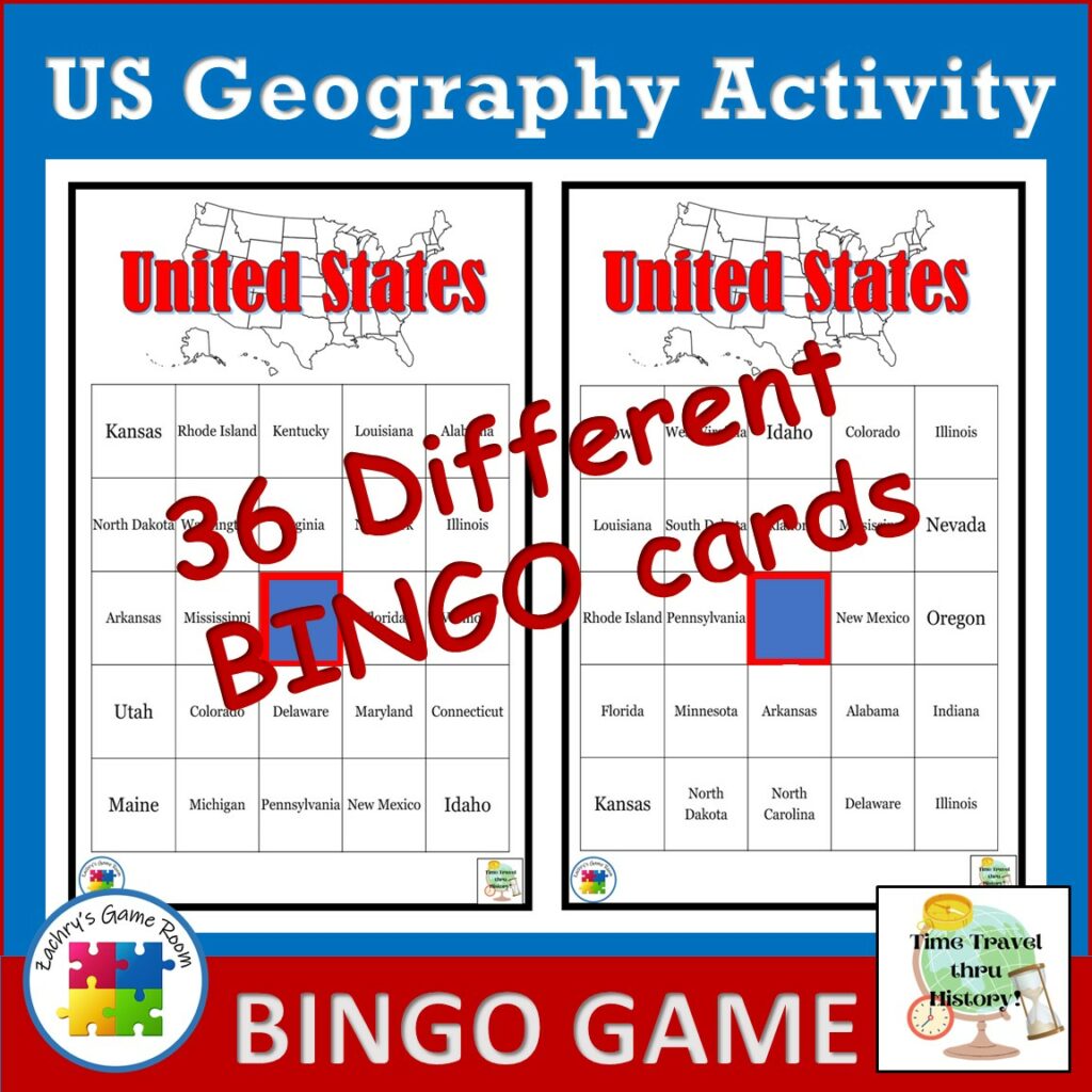 United States BINGO Review Game -State Capitals, State Abbreviations ...