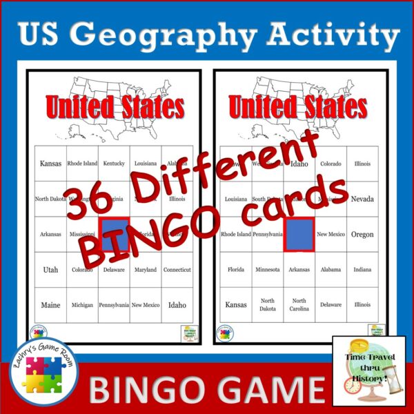 United States BINGO Review Game -State Capitals, State Abbreviations ...