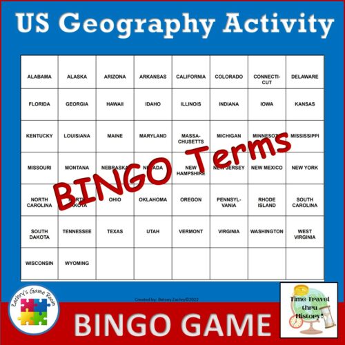 United States BINGO Review Game -State Capitals, State Abbreviations ...