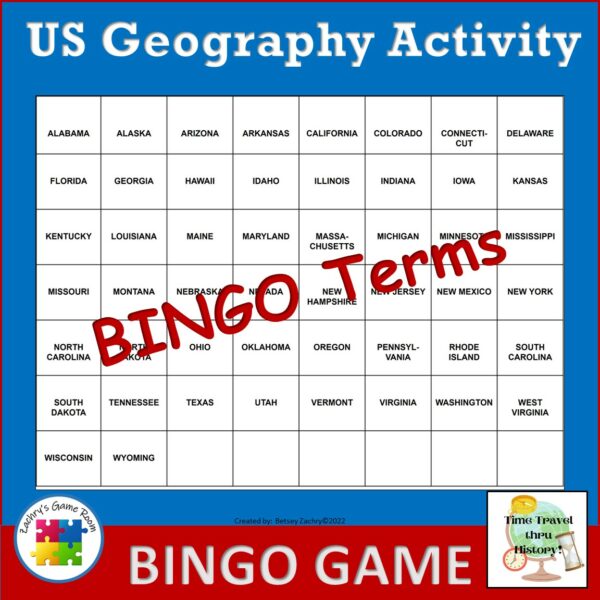 United States BINGO Review Game -State Capitals, State Abbreviations ...