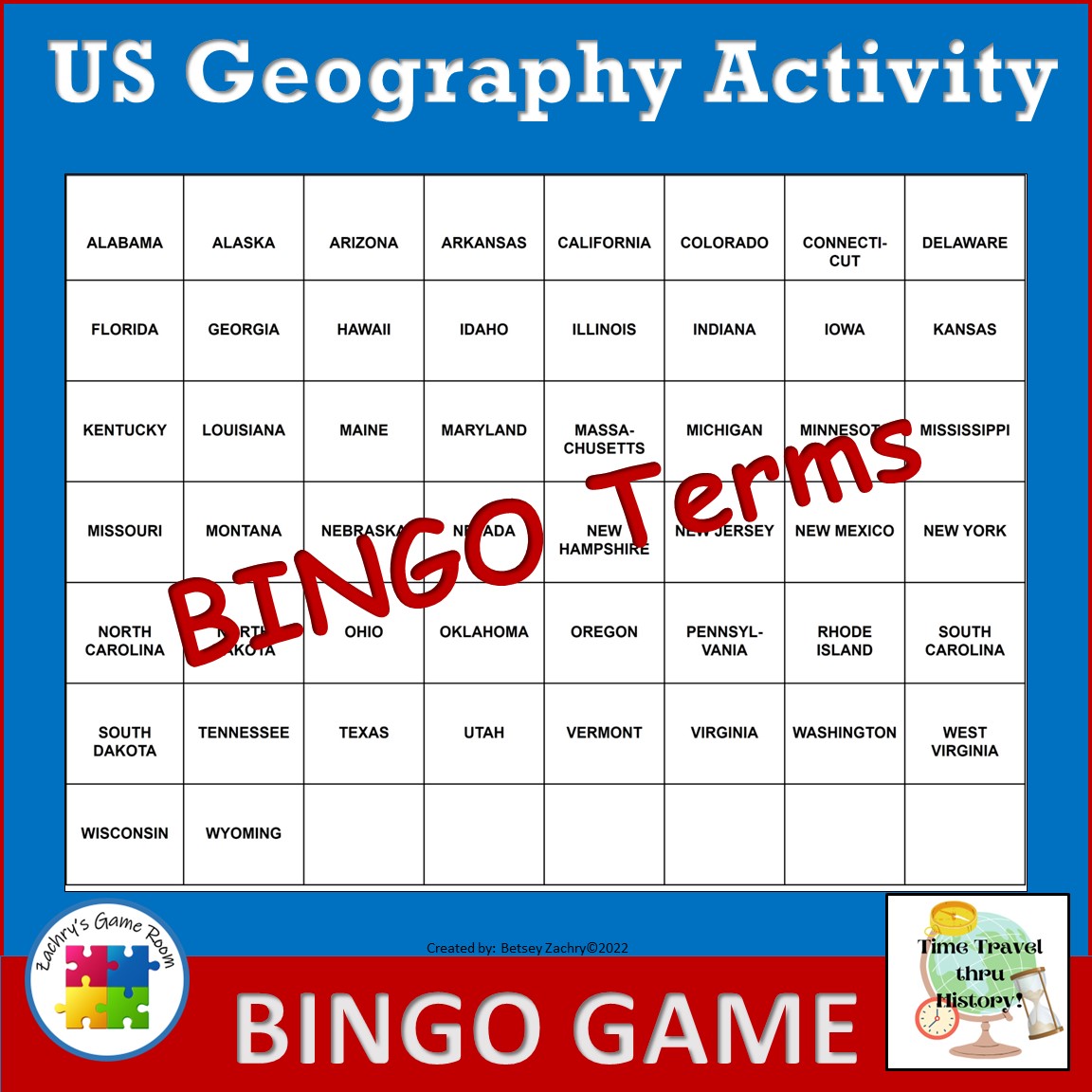 United States BINGO Review Game -State Capitals, State Abbreviations ...