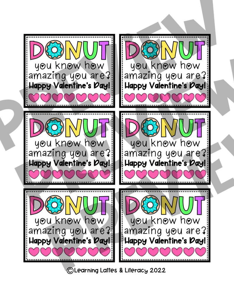 Valentine's Day Treat Tags Donut Gift Tags Teacher Student Donut Pop it ...