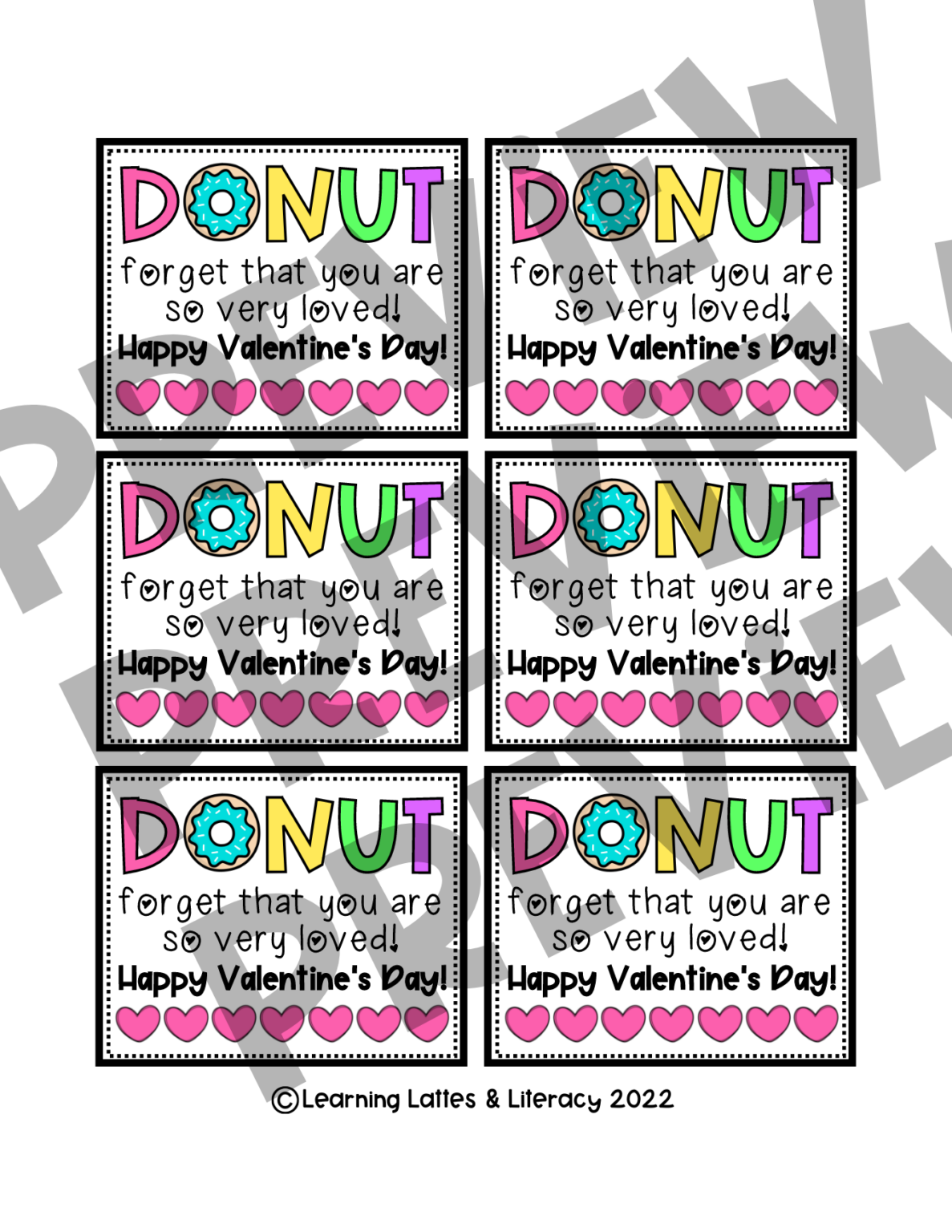 Valentine's Day Treat Tags Donut Gift Tags Teacher Student Donut Pop it ...